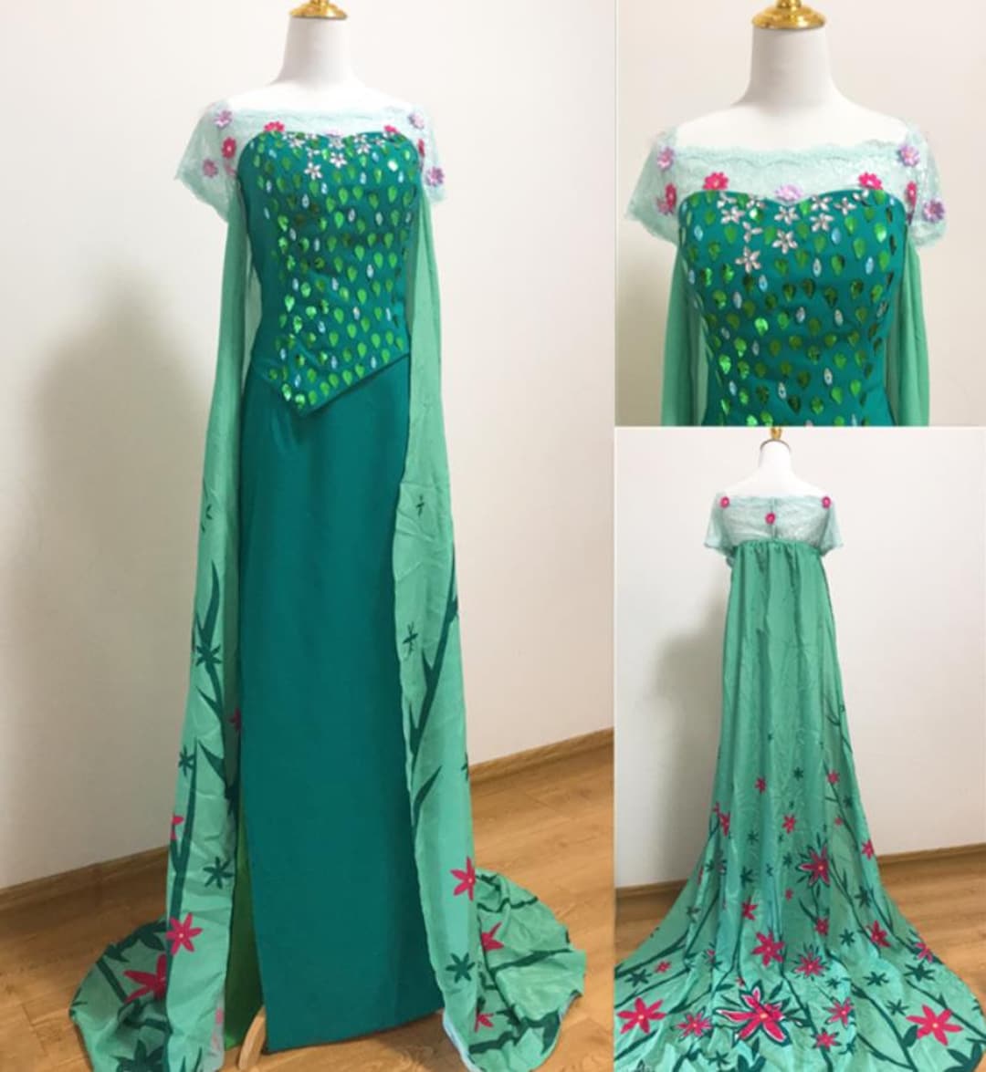 Handmade - Cosplay Elsa Green Costume, Elsa Green Dress, Elsa Spring ...