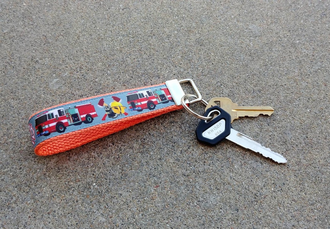 Firefighter Support Key Fob Wristlet! Fire Truck Ribbon Key Chain. Fire ...