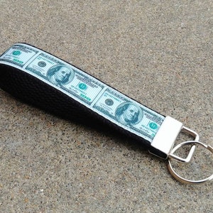 All About the Benjamins Key Fob Wristlet! Cash Money Ribbon Key Chain ...