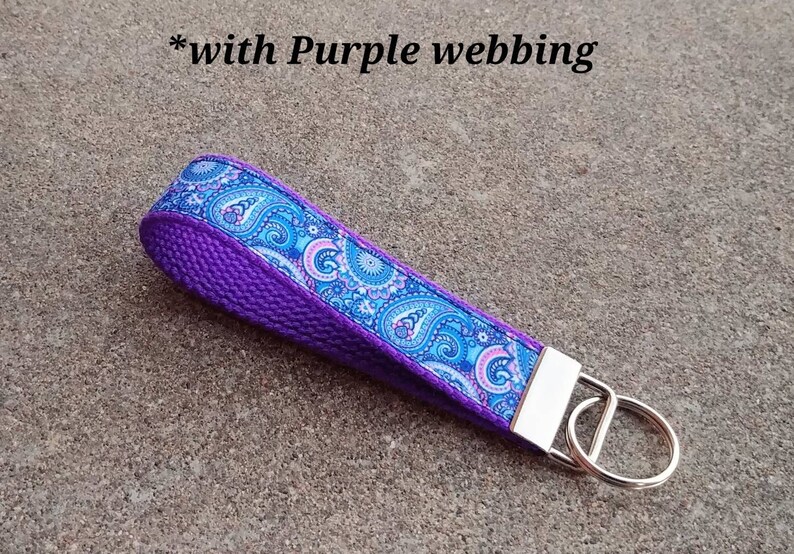 Paisley Key Fob Wristlet Blue and Pink Fabric Ribbon Key | Etsy