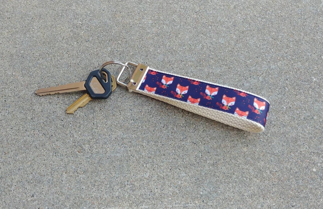 Foxy Key Fob Wristlet! Foxes on Navy Blue Keychain. Winter Fox Fabric ...