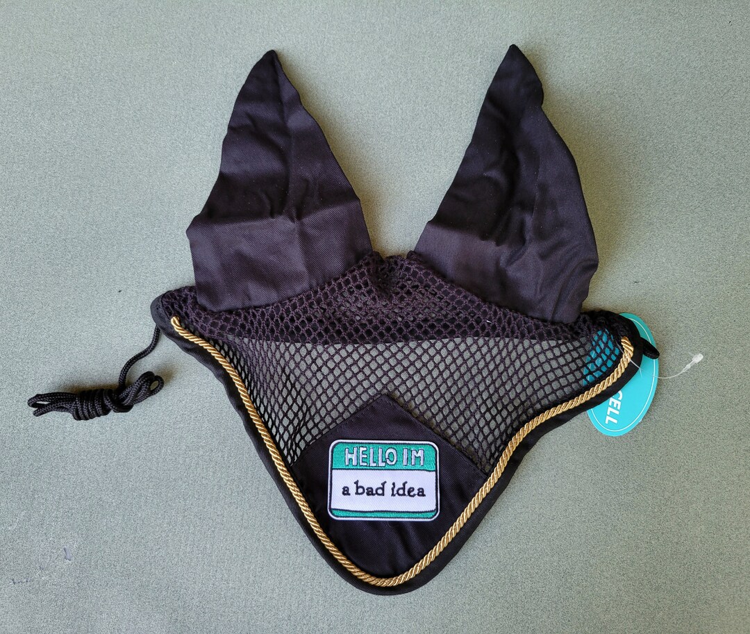 Bad Idea Horse Ear Bonnet. Black and Gold Equine Fly Veil. Panic Button. Jumper Matchy Matchy ...