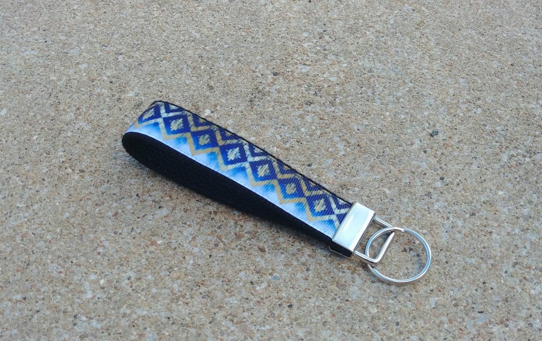 Moroccan Blue Ombre Key Fob Wristlet! Navy Keychain. Blue and Gold ...