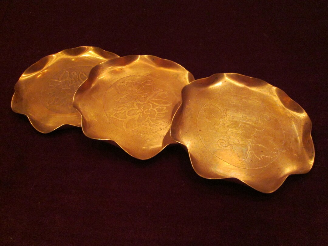 Set of 3 Vintage Copper Trivets With Embossed Flowers 6” Diameter Each ...
