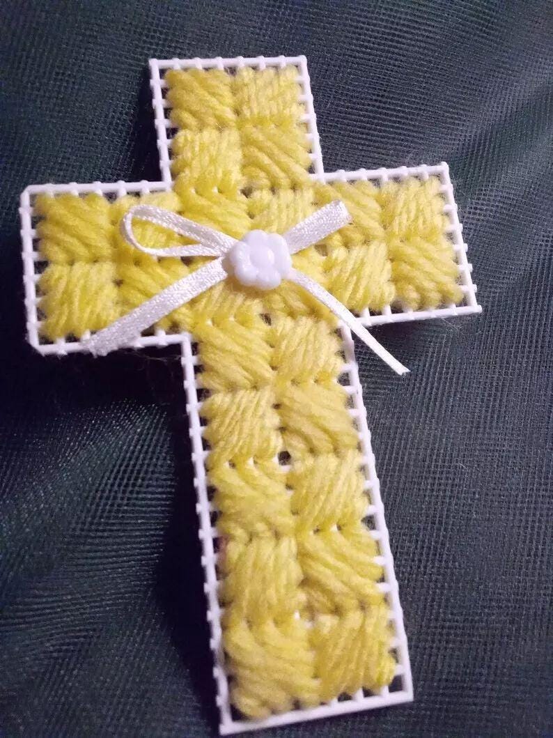 Vintage Cross Refrigerator Magnet / Yellow White Yarn / Handmade - Etsy