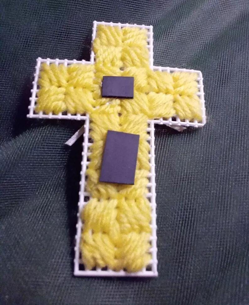 Vintage Cross Refrigerator Magnet / Yellow White Yarn / Handmade - Etsy