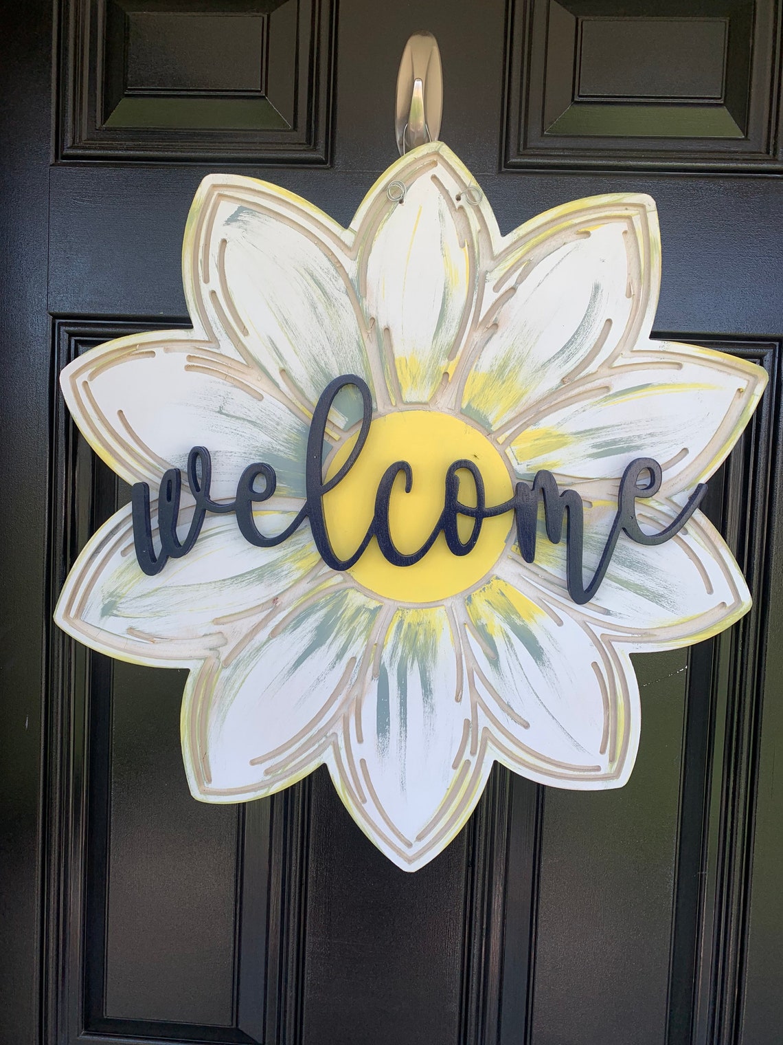 Welcome Southern Farmhouse Wooden Door Hanger Sign Sunflower Spring ...