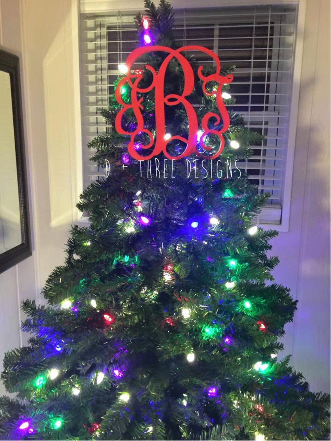 Painted Monogram Christmas Tree Topper // Wooden Monogram | Etsy