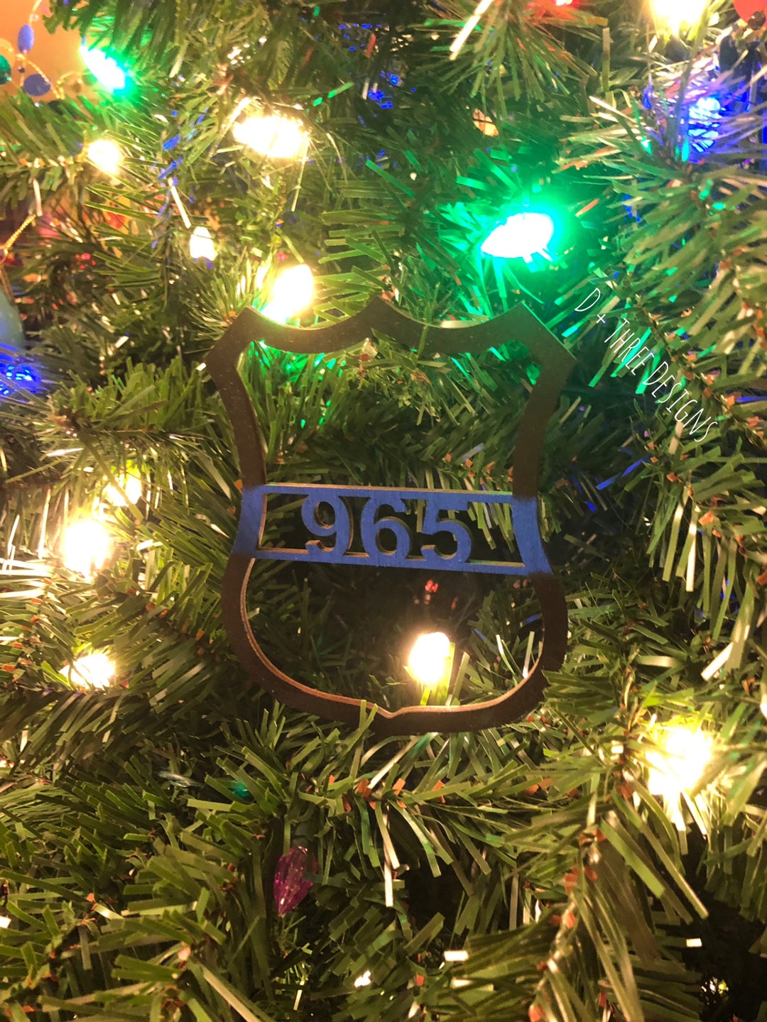 Police Officer Thin Blue Line Wooden Badge Number Decor - Etsy