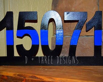 Police Officer Thin Blue Line Wooden Badge Number Decor | Etsy