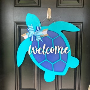 Welcome Sea Turtle Door Hanger, Porch Sign, Beach House Decor, Wooden ...