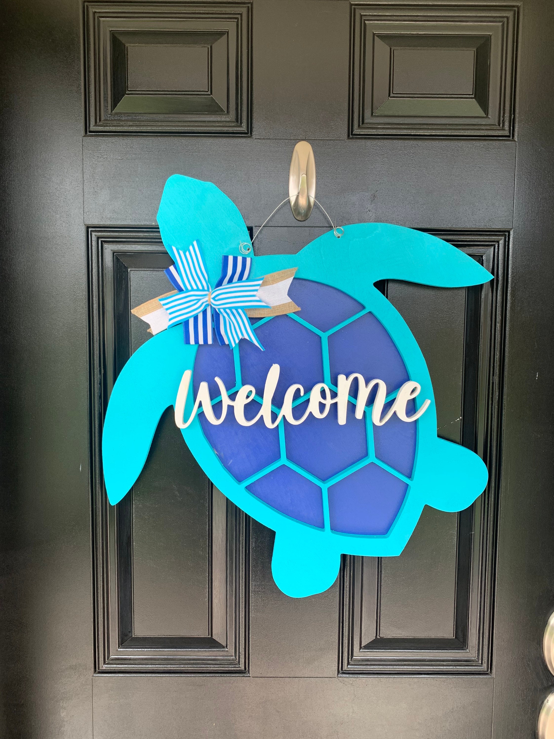 Welcome Sea Turtle Door Hanger, Porch Sign, Beach House Decor, Wooden ...