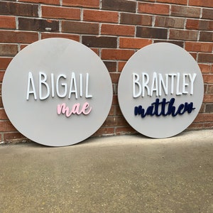 24 Round Custom Name Wood Sign Baby Name Sign - Etsy