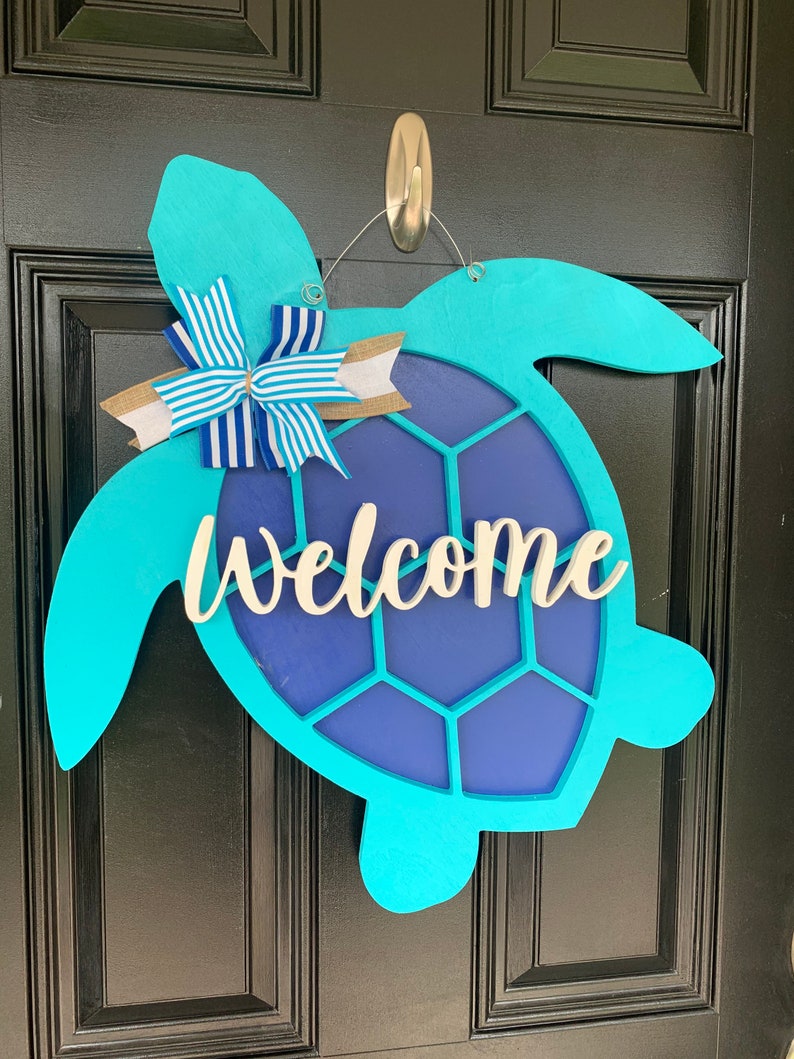 Welcome Sea Turtle Door Hanger Porch Sign Beach House Decor - Etsy