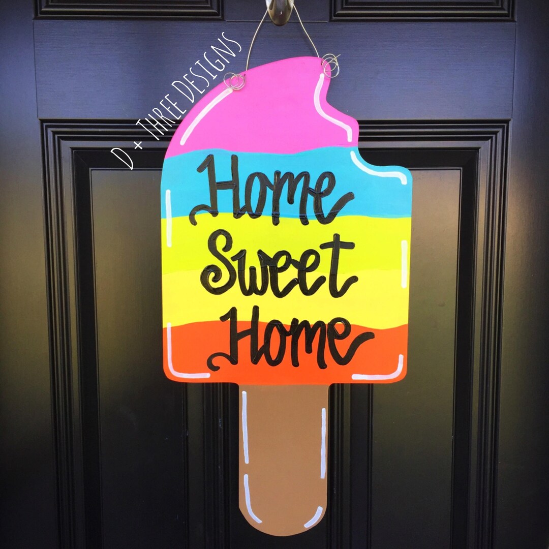 Jumbo Popsicle Wooden Door Hanger (you Pick Words), Summer Wreath, Ice ...
