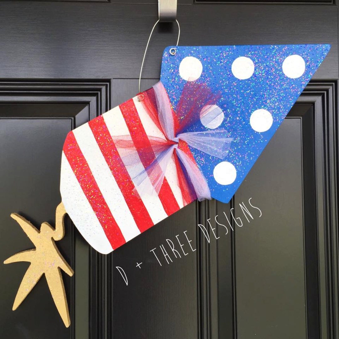 Sparkling Firecracker Patriotic USA Door Hanger, Summer Wreath, Fourth ...