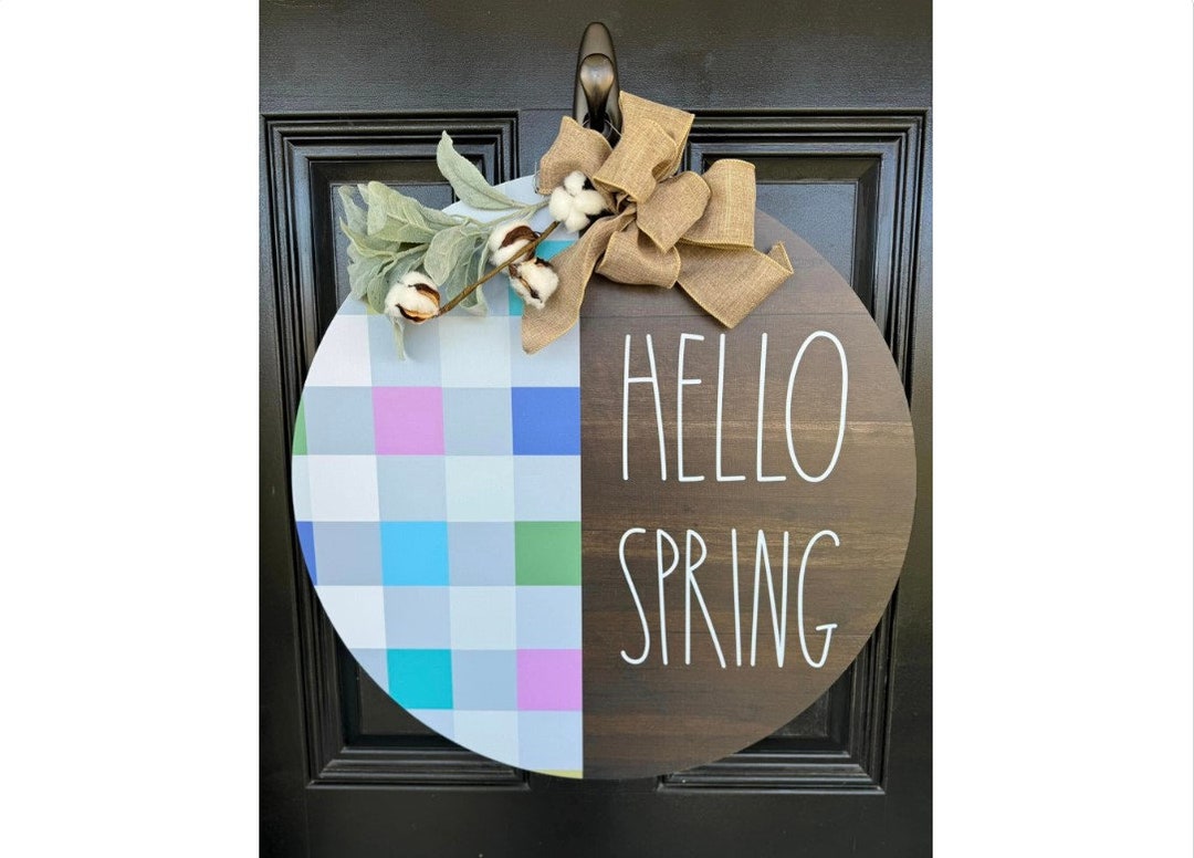 Spring Door Hanger // Door Sign // Colorful Spring Sign // Wooden Door ...