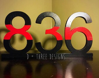 Firefighter Thin Red Line Wooden Badge Number Decor you Pick the ...