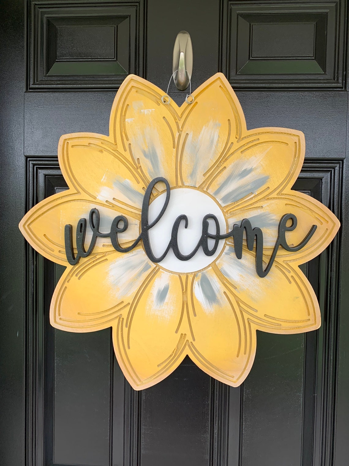 Welcome Southern Farmhouse Wooden Door Hanger Sign Sunflower | Etsy