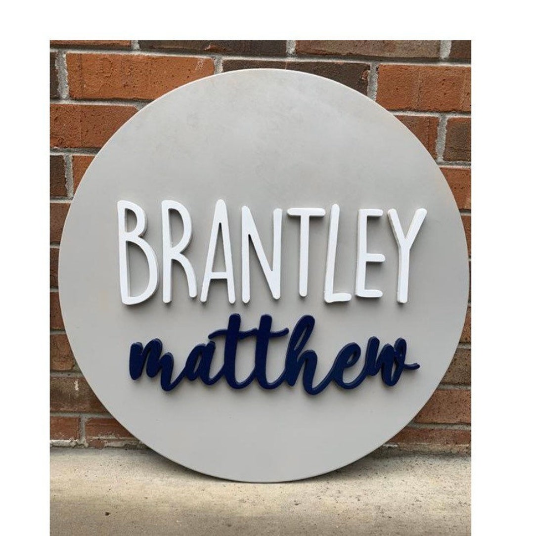 24 Round Custom Name Wood Sign Baby Name Sign - Etsy