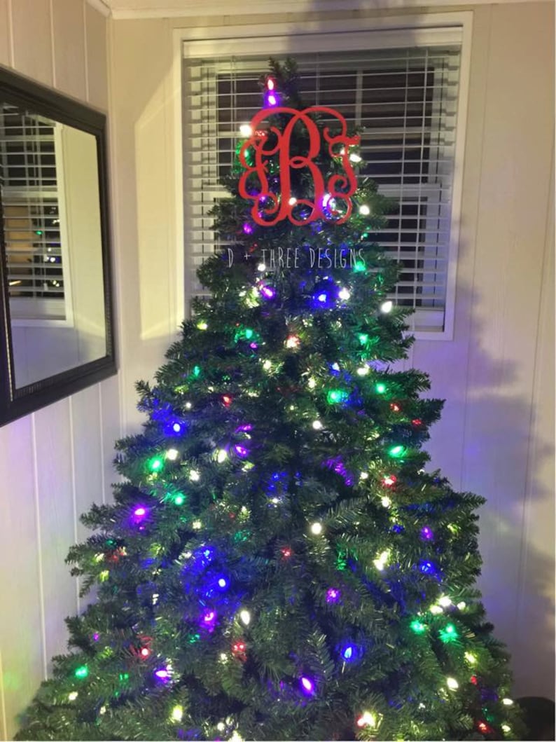 Painted Monogram Christmas Tree Topper // Wooden Monogram | Etsy