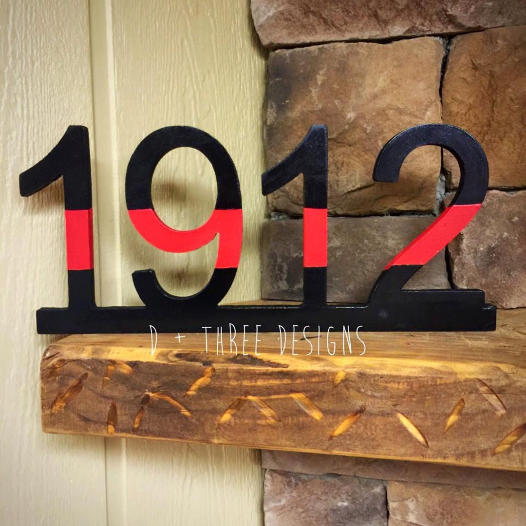 Firefighter Thin Red Line Wooden Badge Number Decor (you Pick the ...