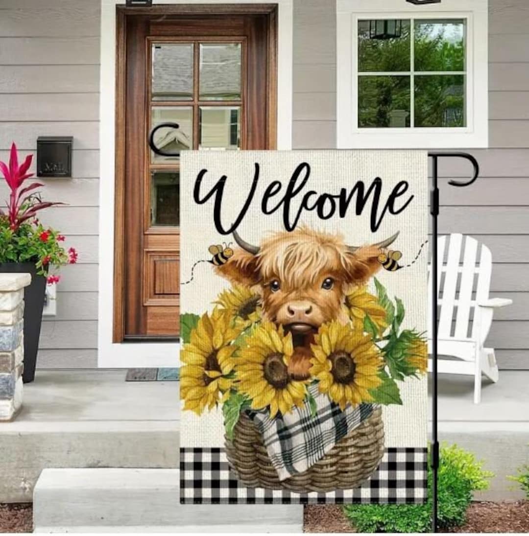 Highland Cow Garden Flag Cow Welcome Flag Cow Garden Flag Cow Yard Flag ...