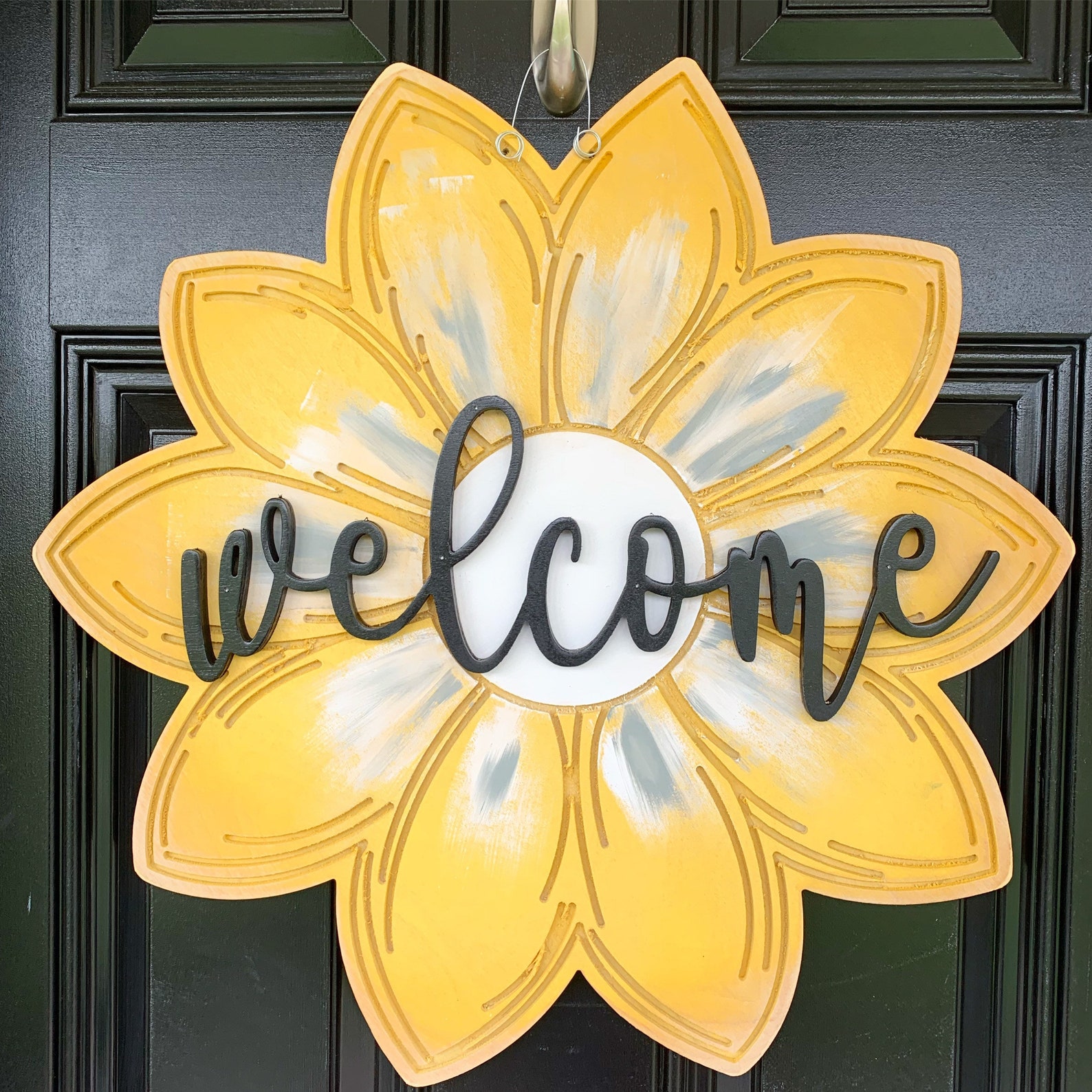 Welcome Southern Farmhouse Wooden Door Hanger Sign Sunflower | Etsy