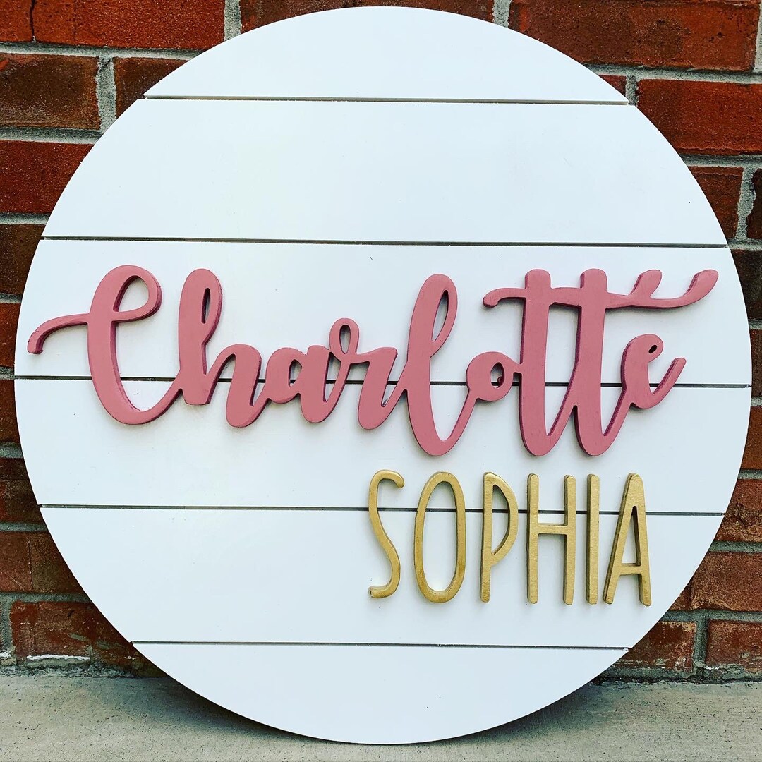 24" Round Custom Name Wood Sign | Baby Name Sign | Nursery Name Sign ...