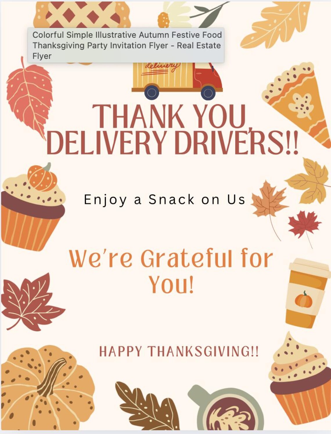 Printable Delivery Drivers Cart Sign, Snacks Signs, Thank You Sign ...