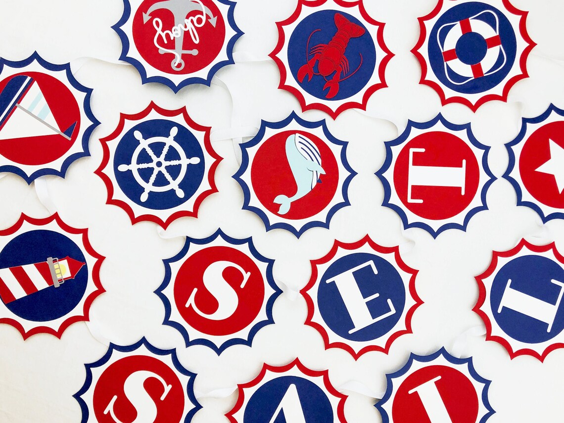 Set Sail Nautical Banners Birthday Party Bunting Instant - Etsy