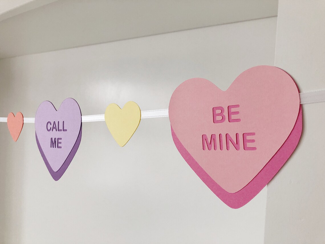 Candy Hearts Banner Valentines Day Party Bunting Instant - Etsy
