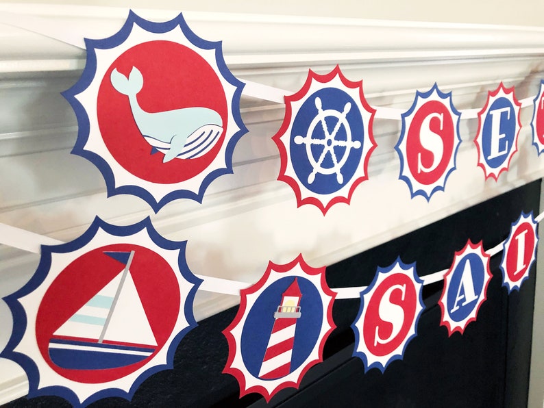 Set Sail Nautical Banners Birthday Party Bunting Instant - Etsy