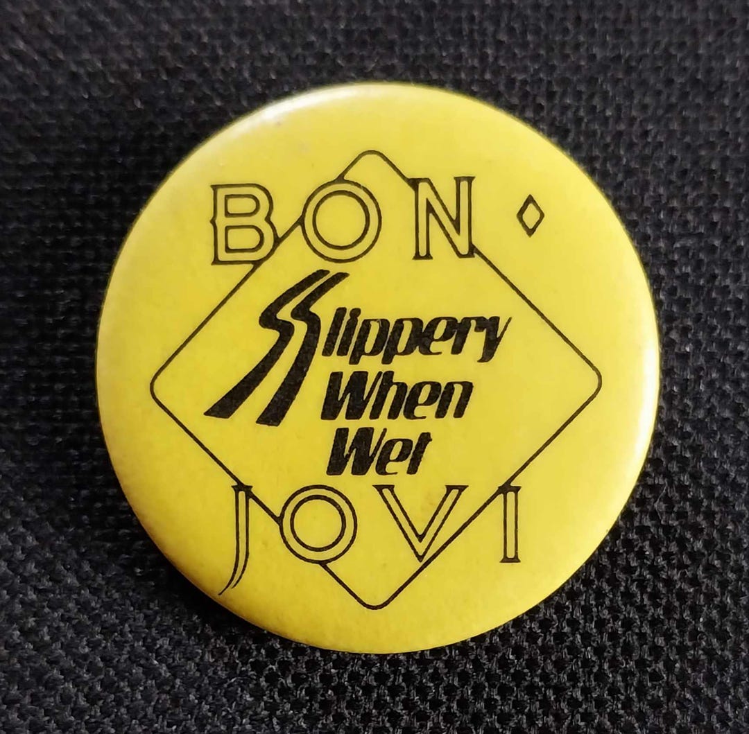 Bon Jovi Slippery When Wet Album Vintage 80s Rock Band Group Music Pin ...