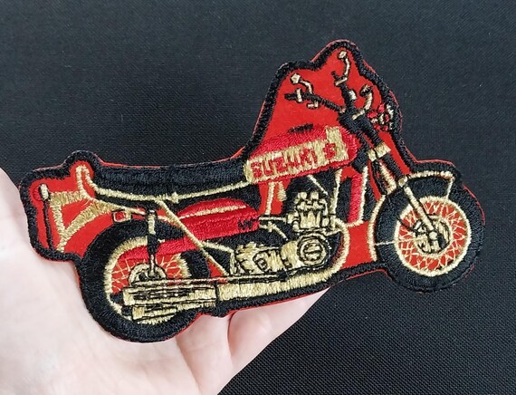 Vintage 1960s or 1970s Suzuki Motorcycle Embroidered … - Gem