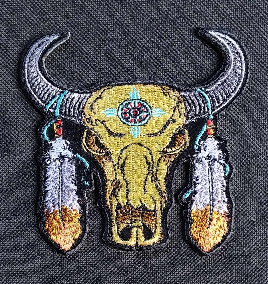Native Biker Hot Rod Bull Skull Embroidered Iron on Vest Jacket Biker ...