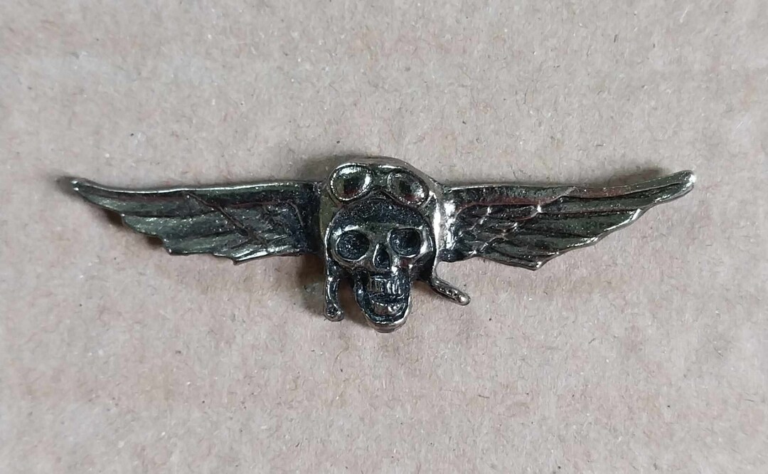 Vintage Winged Pilot Skull PIN Biker Motorcycle Old School Lapel ...