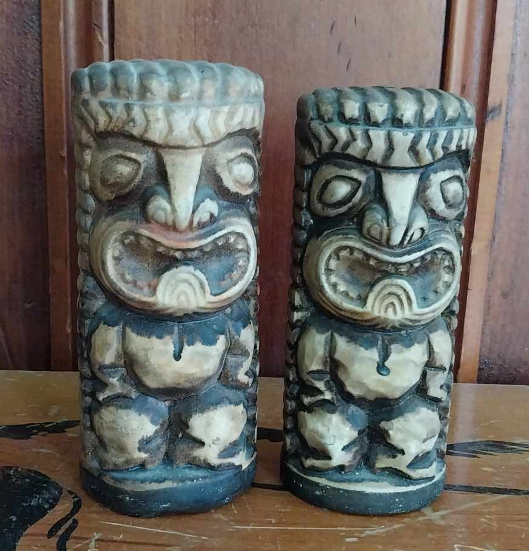 Vintage Hawaiian Tiki Totem Pole Mask Ceramic Tall Salt and Pepper ...