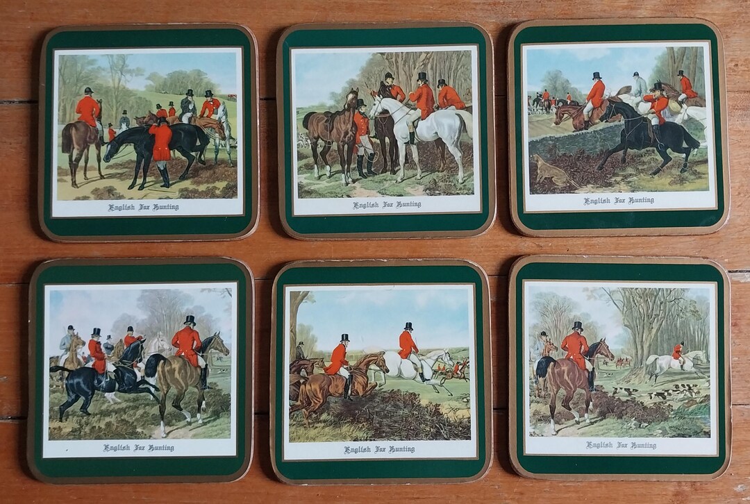 Vintage Pimpernel English Fox Hunting Coasters Corked Back Set of 6 ...