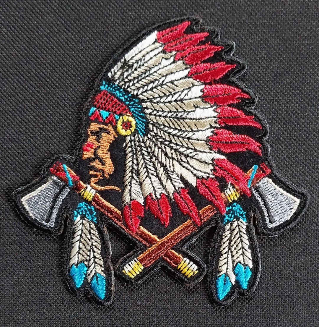 INDIAN WARRIOR & AXES Embroidered Iron on Motorcycle Vest Jacket Biker ...