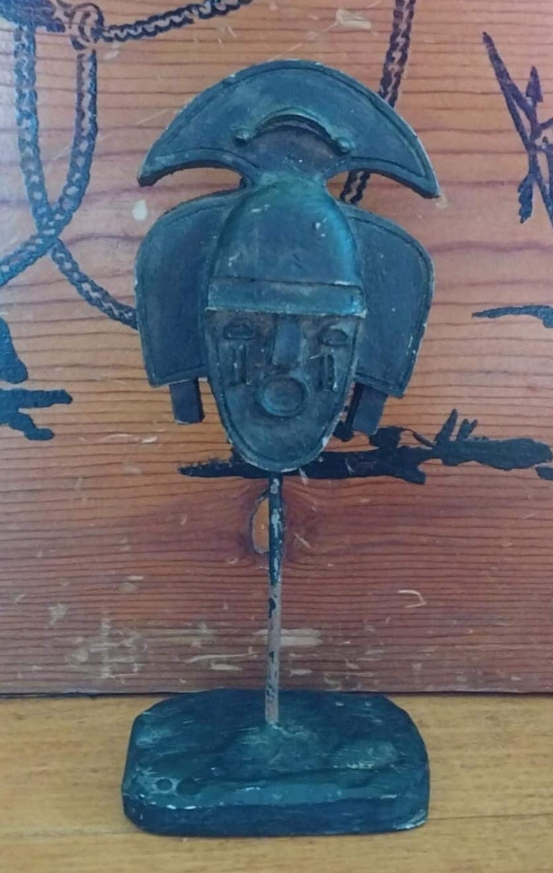 RARE African Tribal Mask Statue Paperweight Figure Sculpture on Stand ...