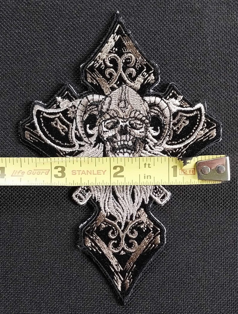 Bearded Viking Skull Cross Axes on Cross Embroidered Iron on Motorcycle ...