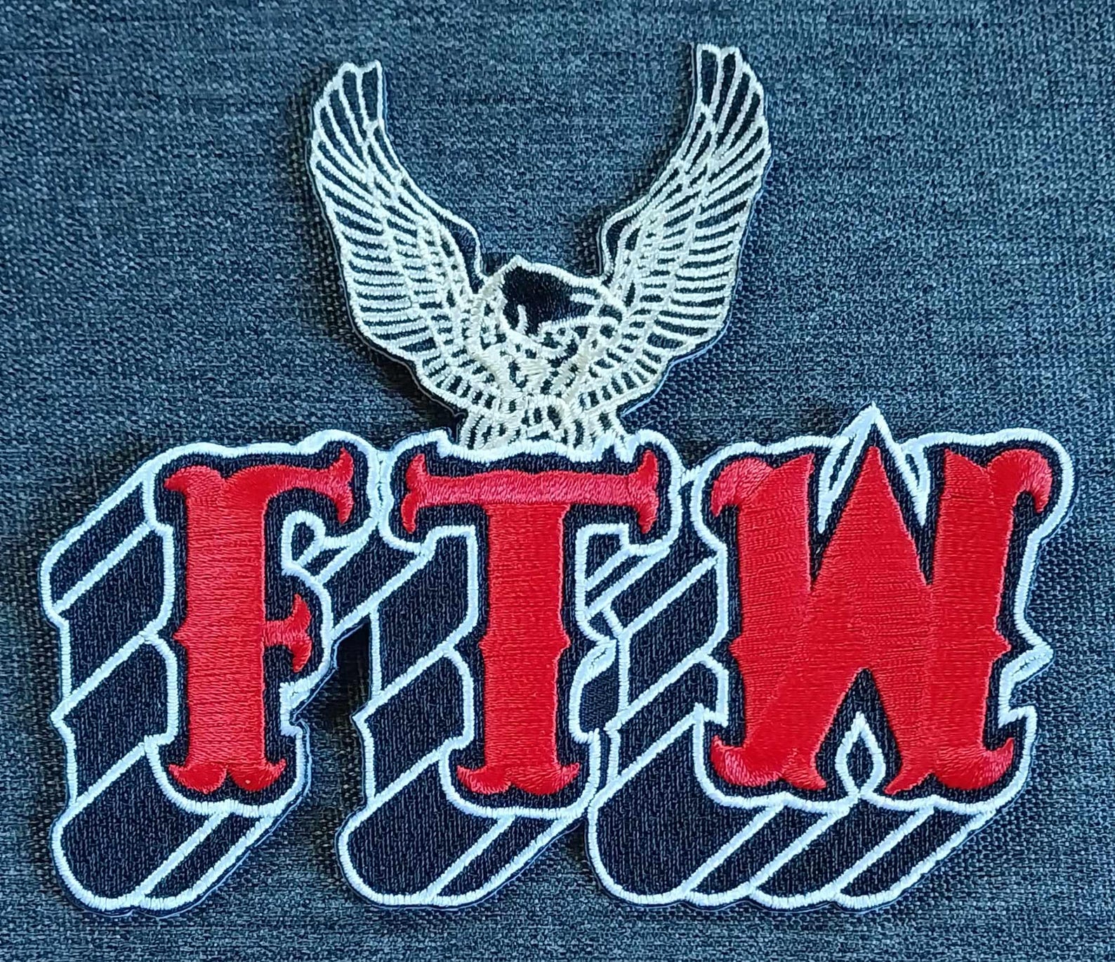 FTW Eagle Upwing Motorcycle Jacket Vest Embroidered Iron on Biker Patch ...