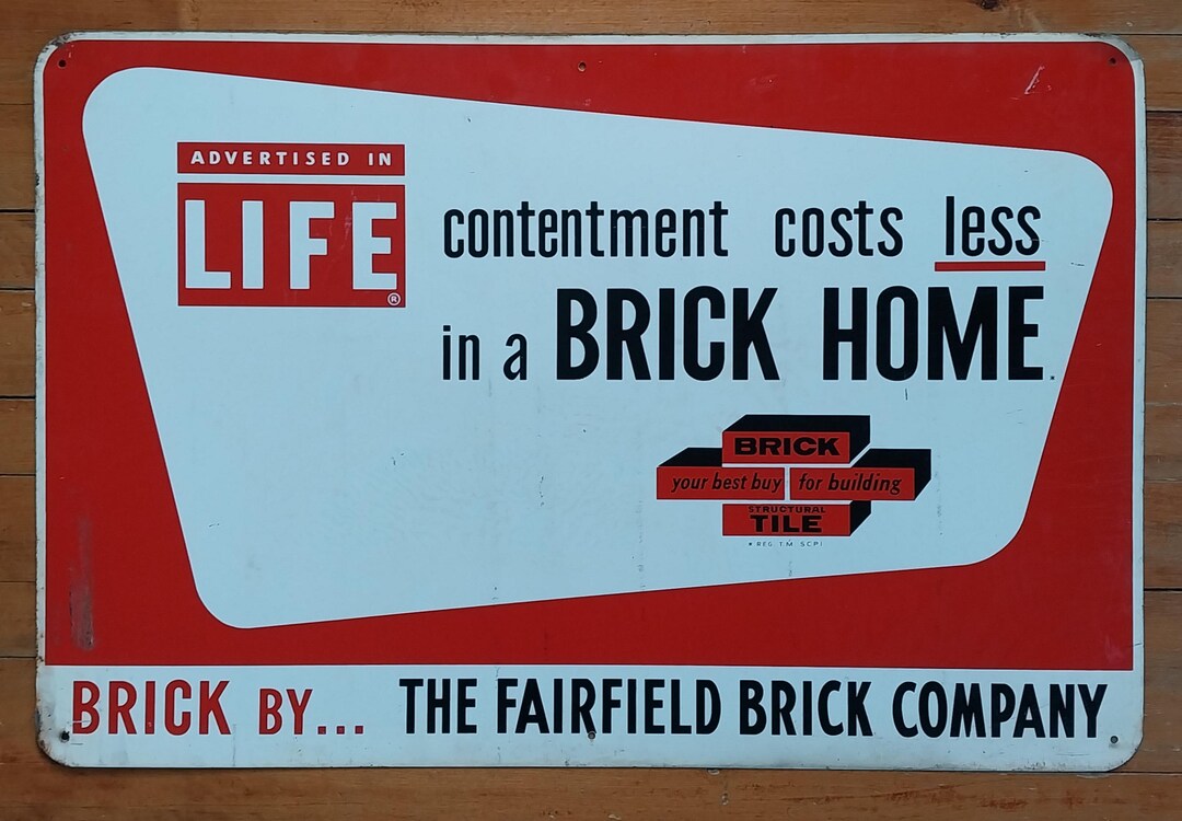 VINTAGE Original BRICK by the Fairfield Brick Company Large Metal ...