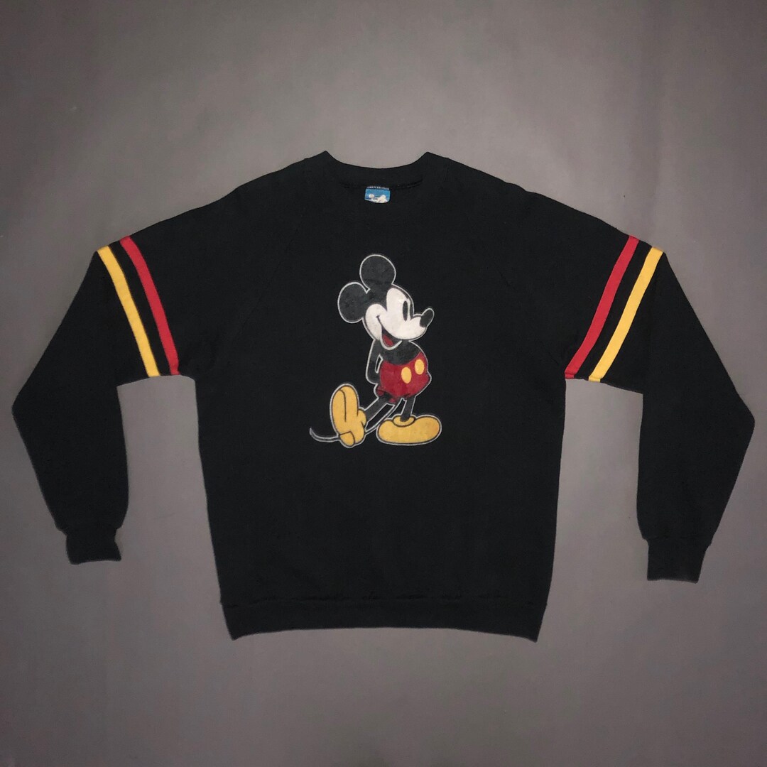 Vintage 1980s Mickey Mouse Crew Neck Sweatshirt Large - Flocked Print ...