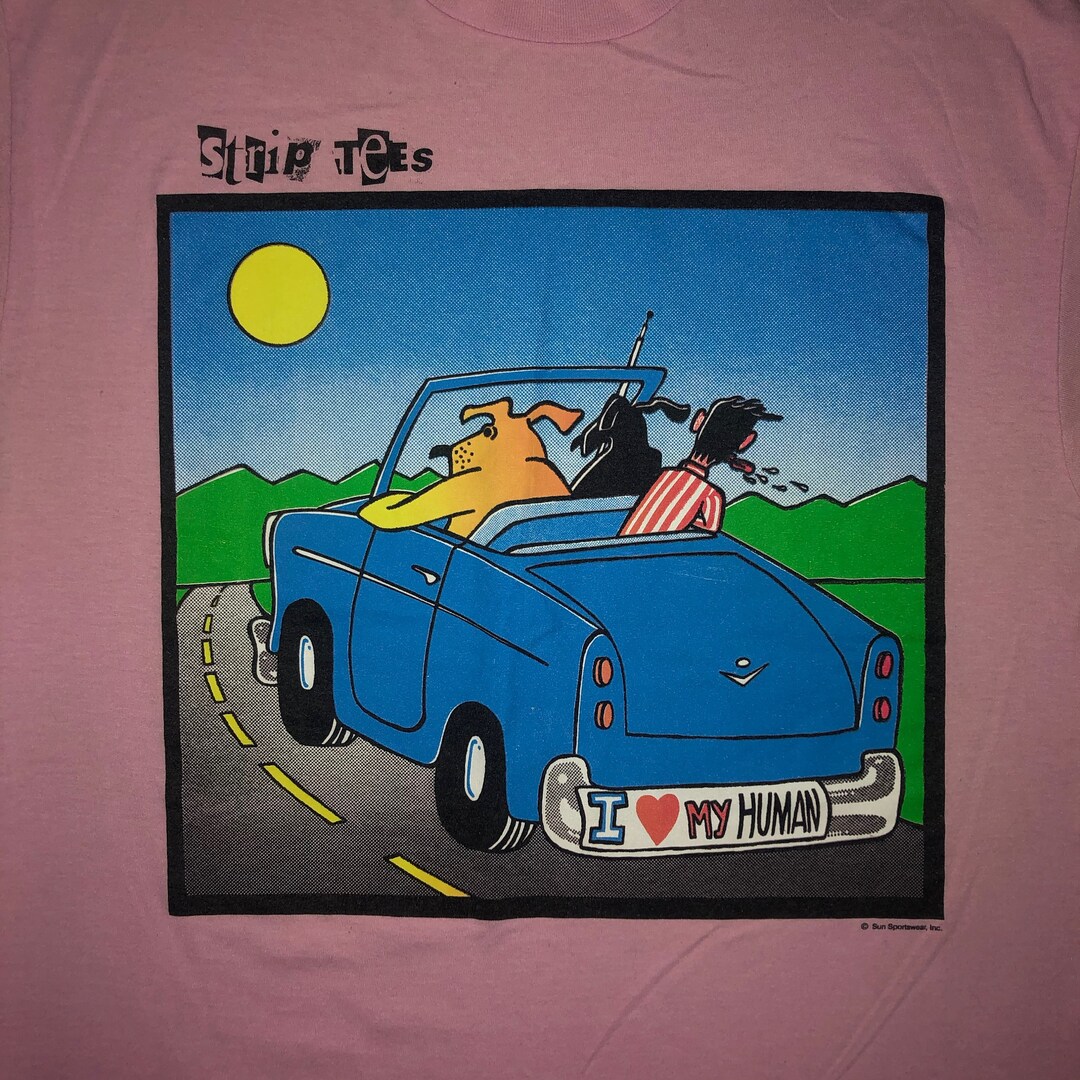 Maglietta vintage anni '80 Strip Tees Cartoon T-shirt LARGE Sun ...