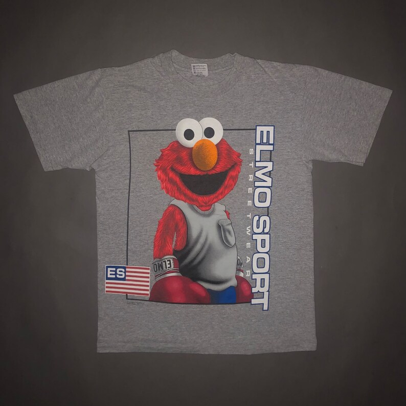 Vintage 90s Funny ELMO Sport T Shirt MEDIUM Sesame Street Gray Polo ...
