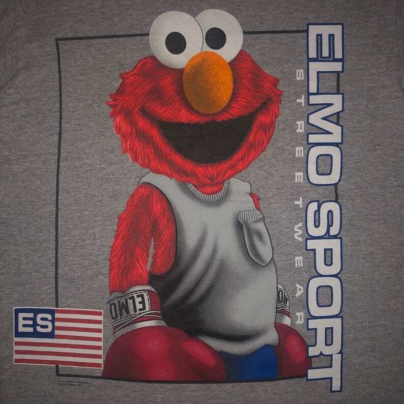 Vintage 90s Funny ELMO Sport T Shirt MEDIUM Sesame Street Gray Polo ...
