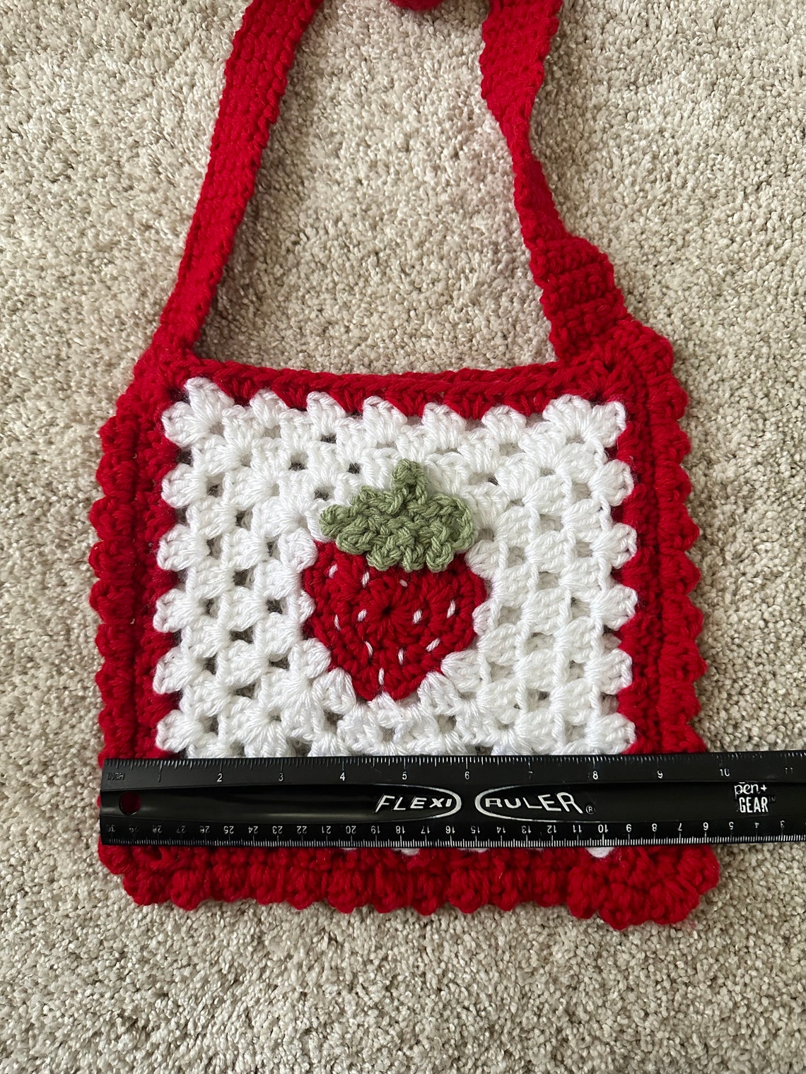 Crochet Coquette Strawberry Ruffle Shoulder Bag, Strawberry Crochet ...