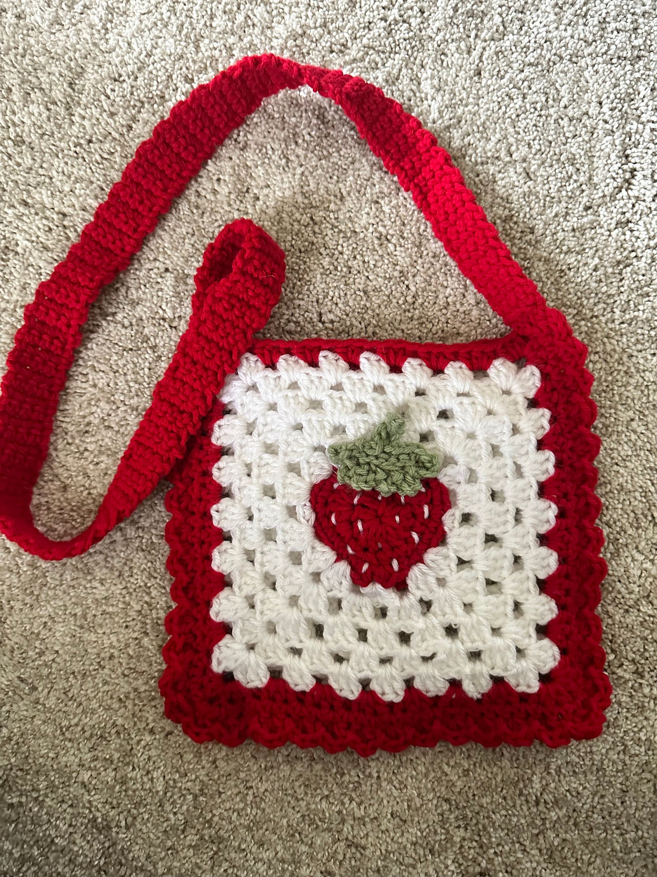 Crochet Coquette Strawberry Ruffle Shoulder Bag, Strawberry Crochet ...